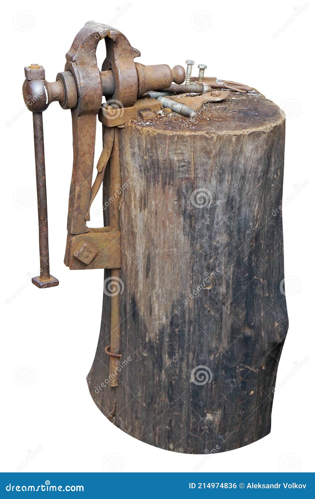 Equipment of the Old Forge - Rusty Vise Fixed on an Oak Log Isolated ...
