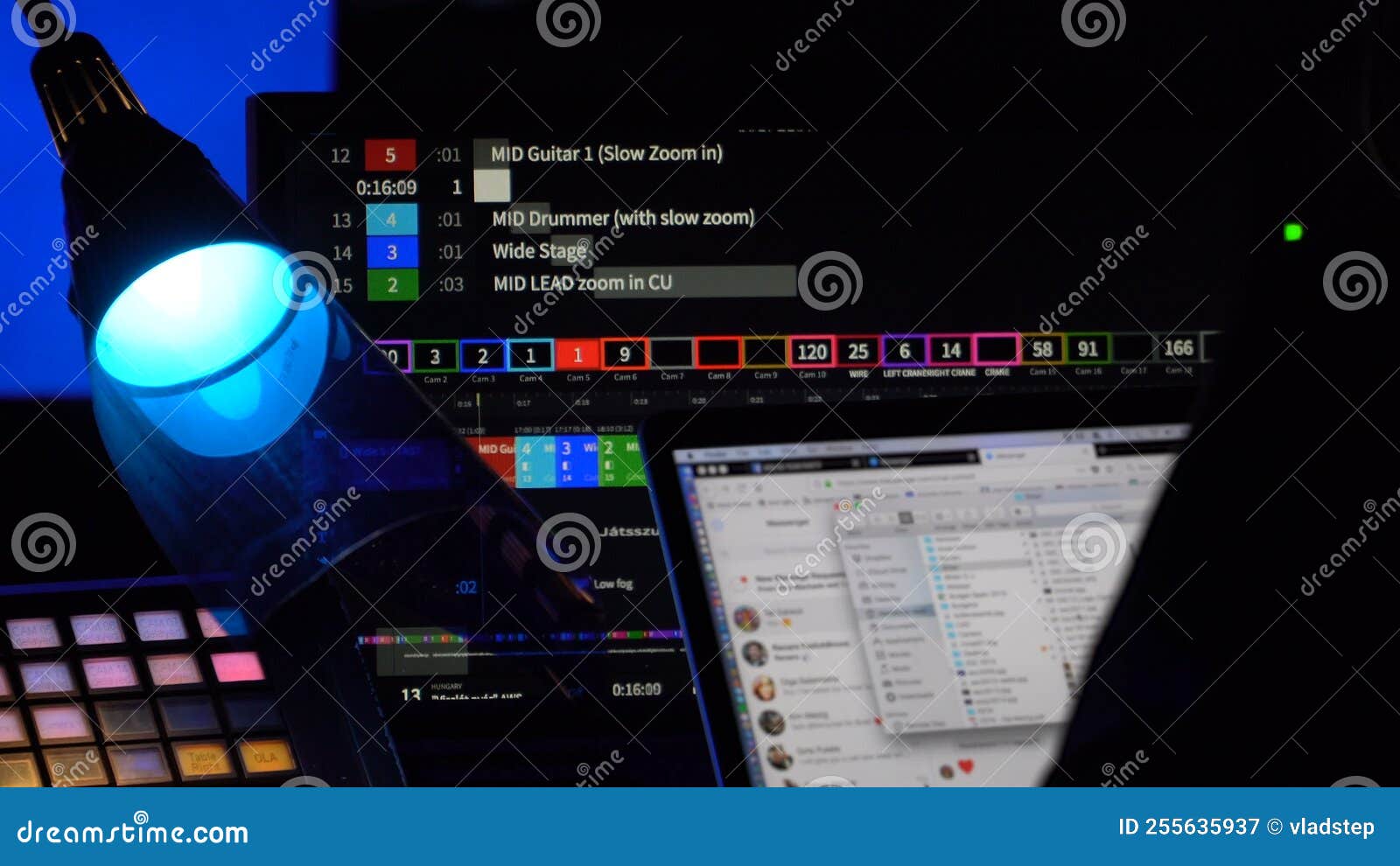 Equipment for Event Live Broadcasting. Cue Pilot Software Stock Video ...