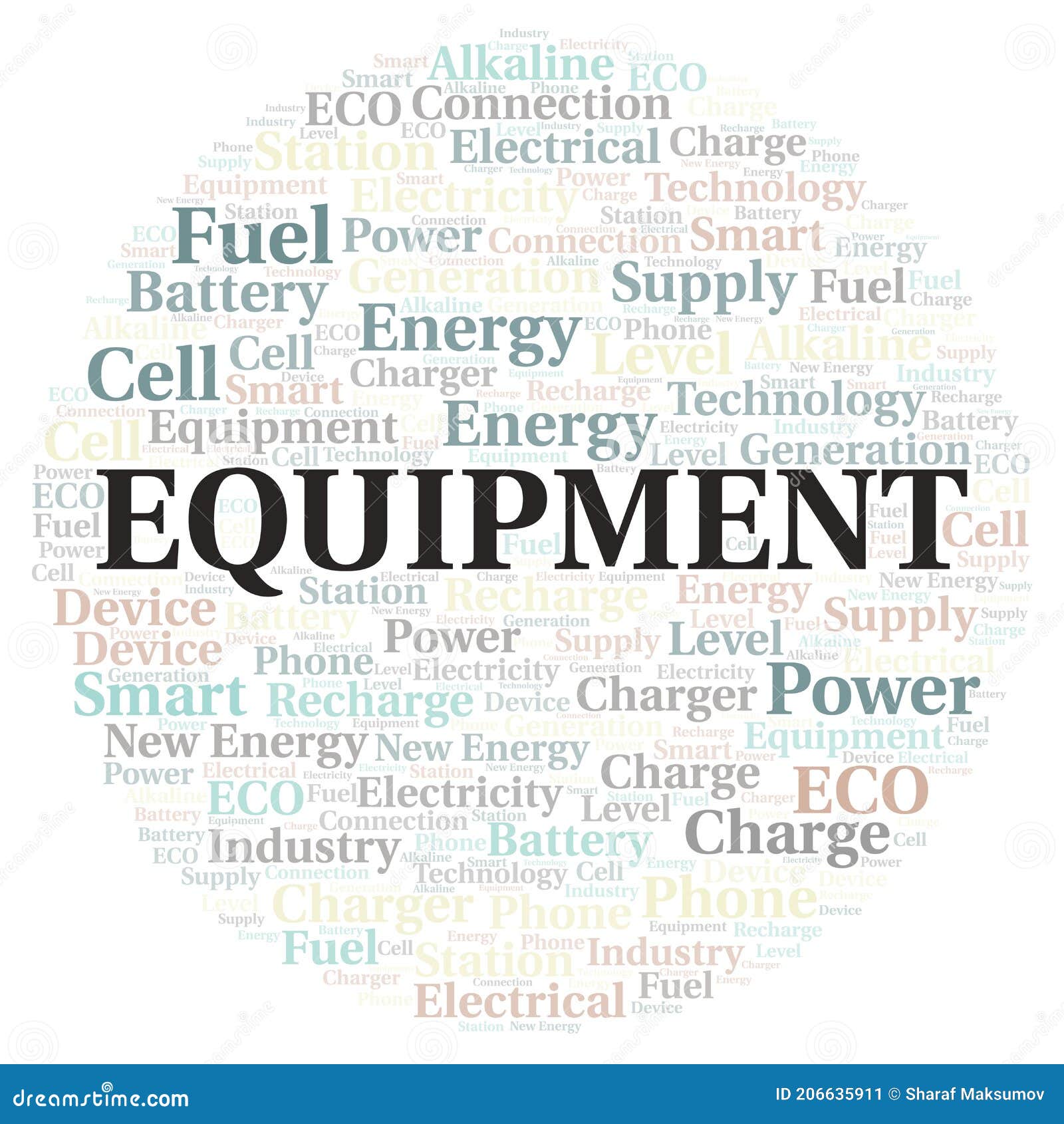 Equipment Typography Word Cloud Create with the Text only. Stock ...
