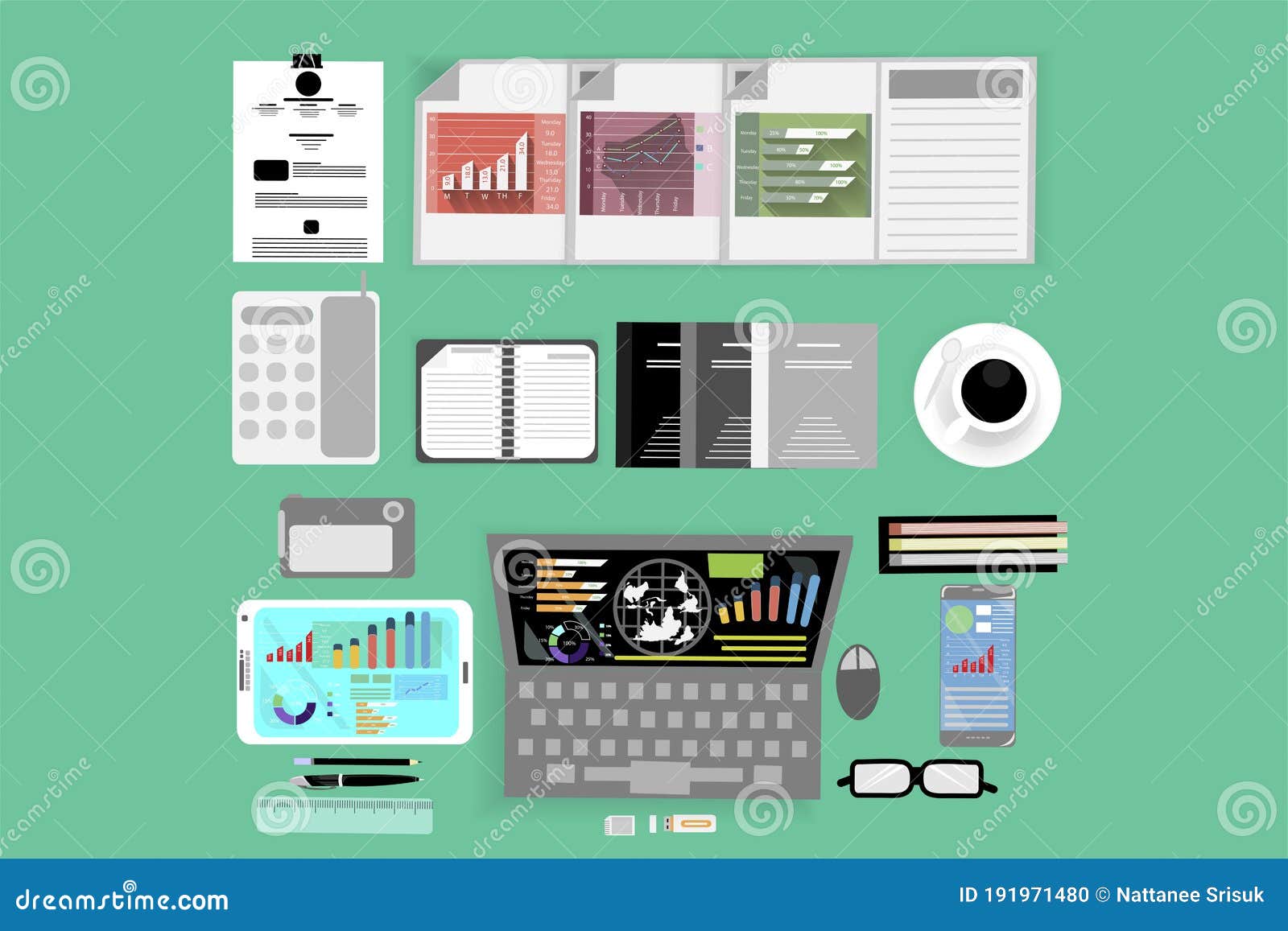 Equipment Work in Office with Technology Modern Idea and Concept Vector ...