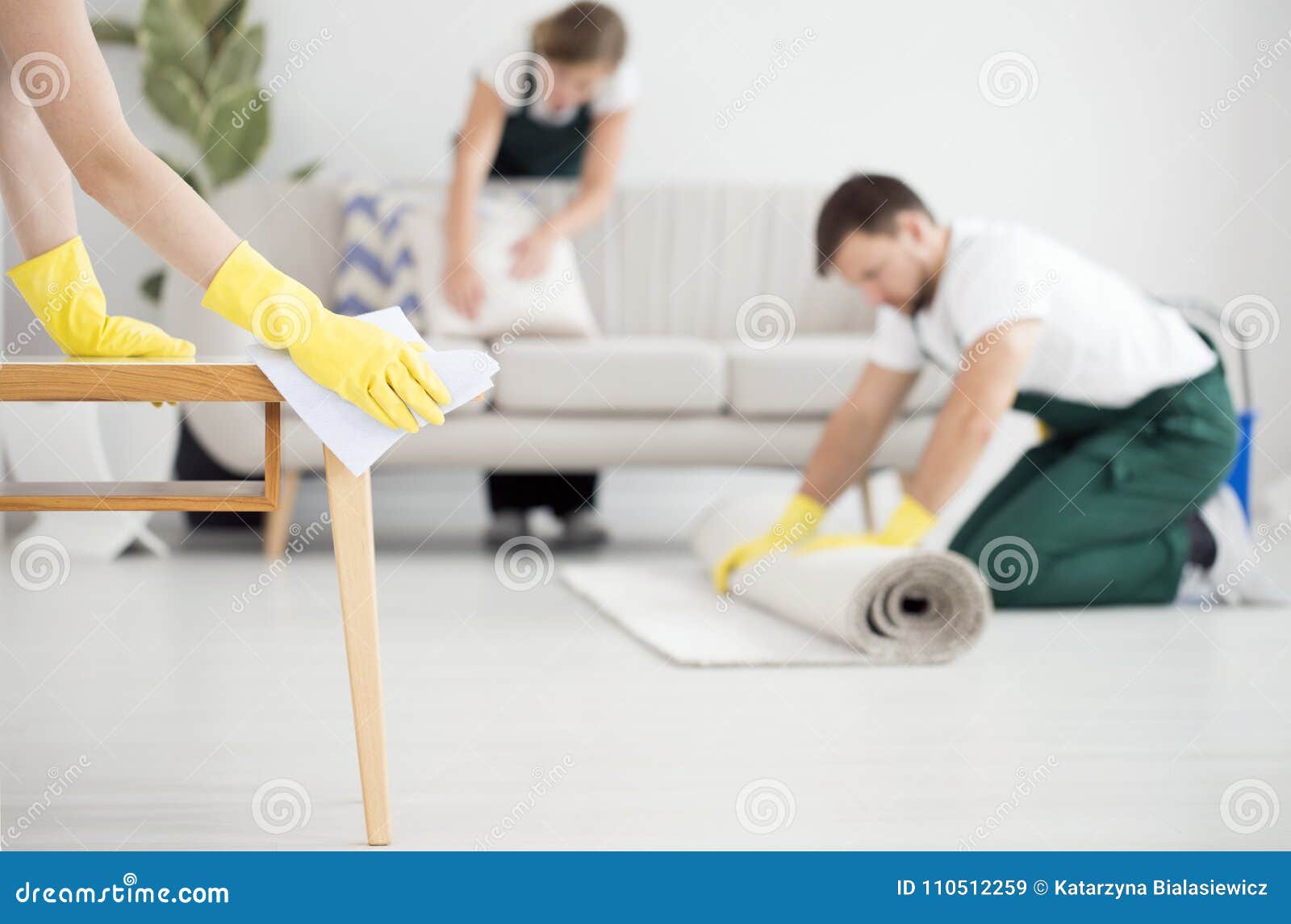 Equipo De Limpieza Profesional En El Trabajo Imagen de archivo - Imagen ...