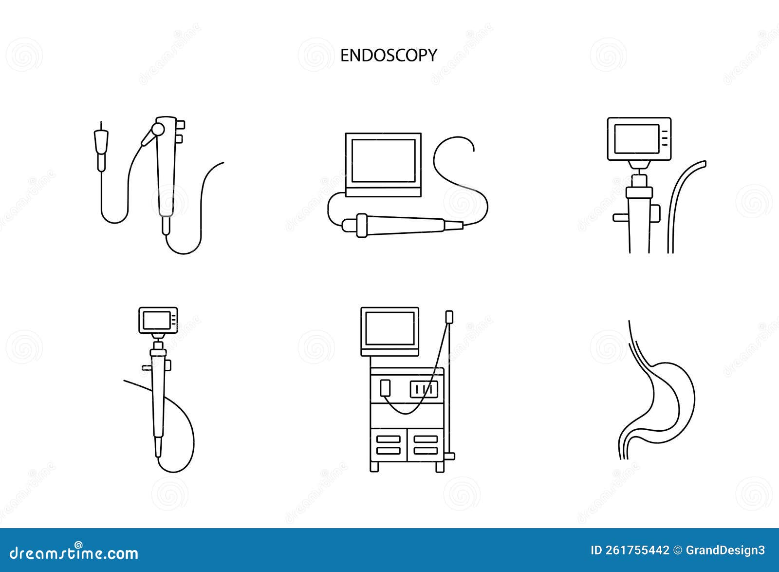 Equipo Para Los Iconos De Línea Endoscopia Establecidos En El Vector ...