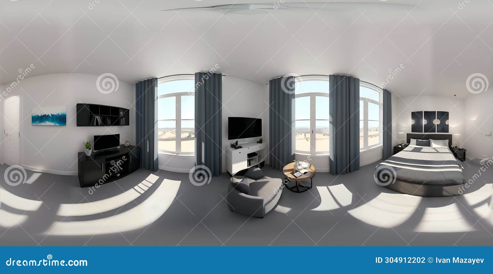 Equirectangular Panorama 360 Degrees Interior of Bedroom Stock ...