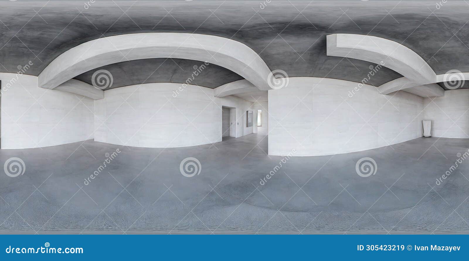 Equirectangular Panorama 360 Degrees in Interior of Concrete White Loft ...