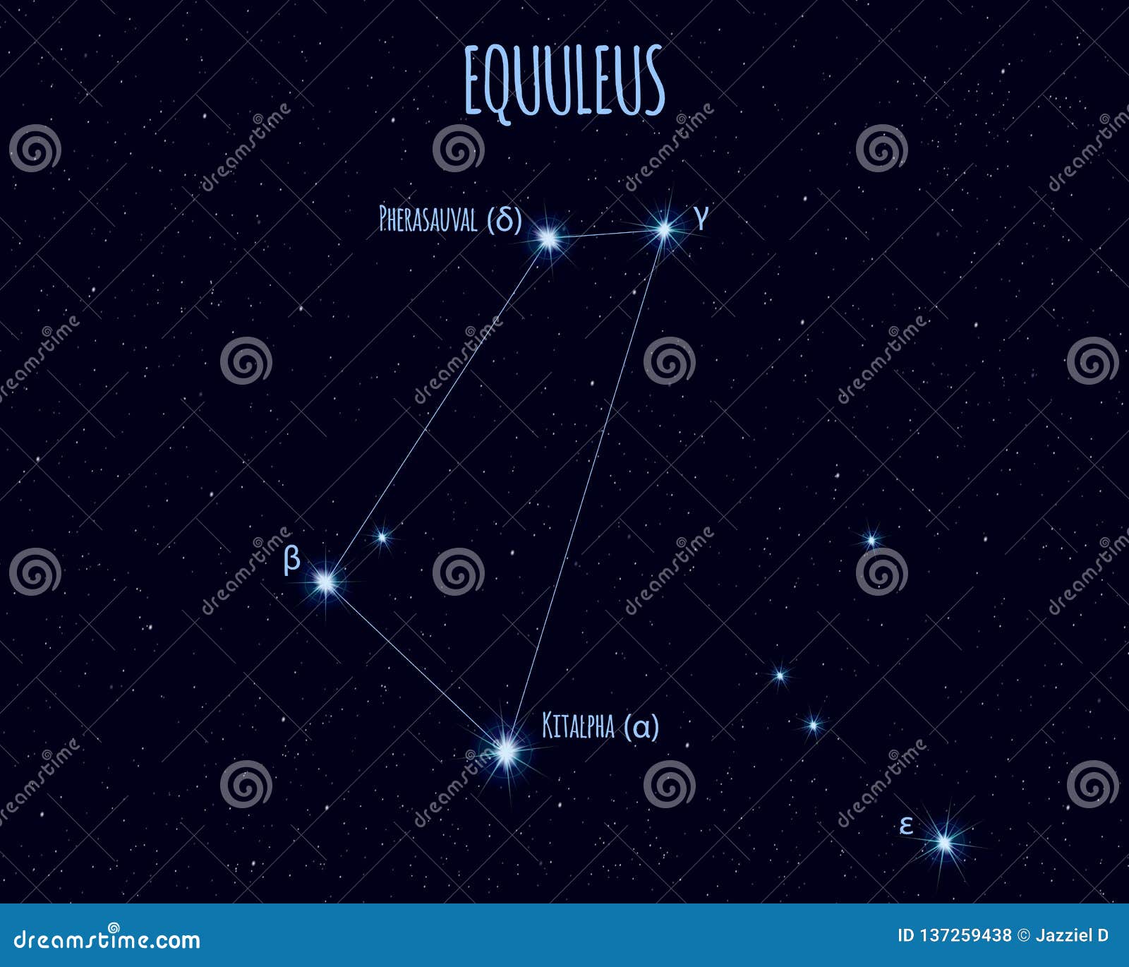 Equuleus Constellation, Vector Illustration with the Names of Basic ...