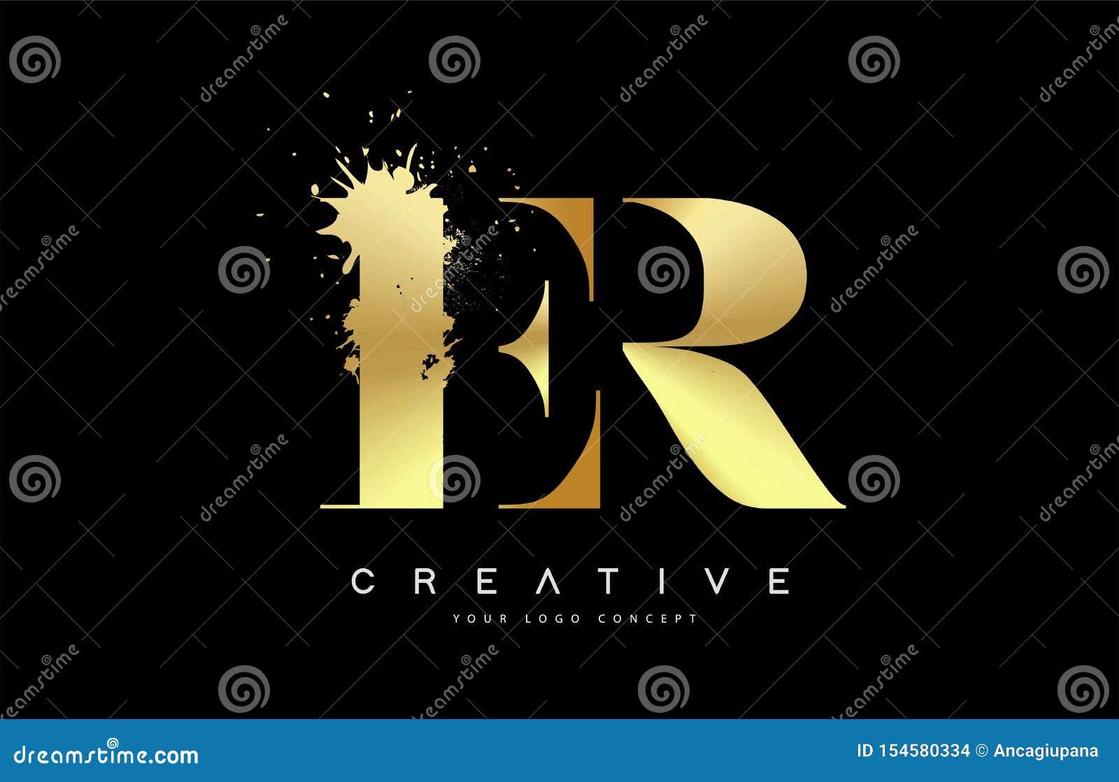 ER E R Letter Logo with Gold Melted Metal Splash Vector Design Stock ...