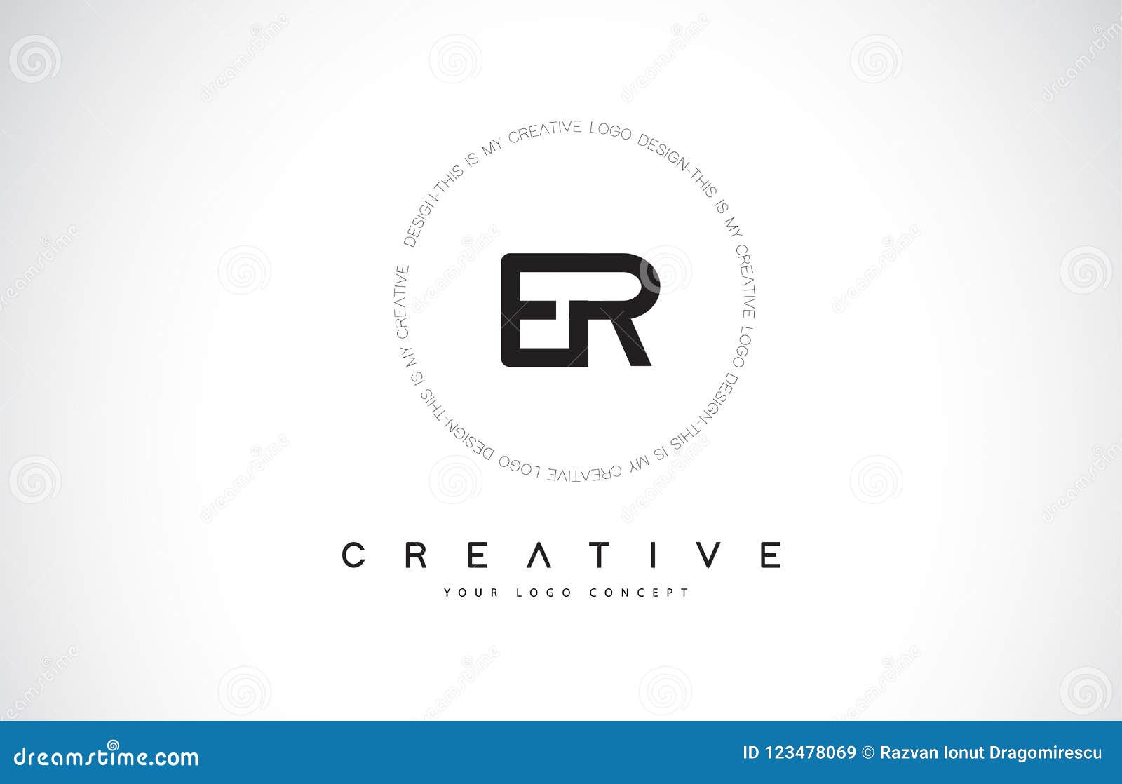 ER E R Logo Design with Black and White Creative Text Letter Vector ...