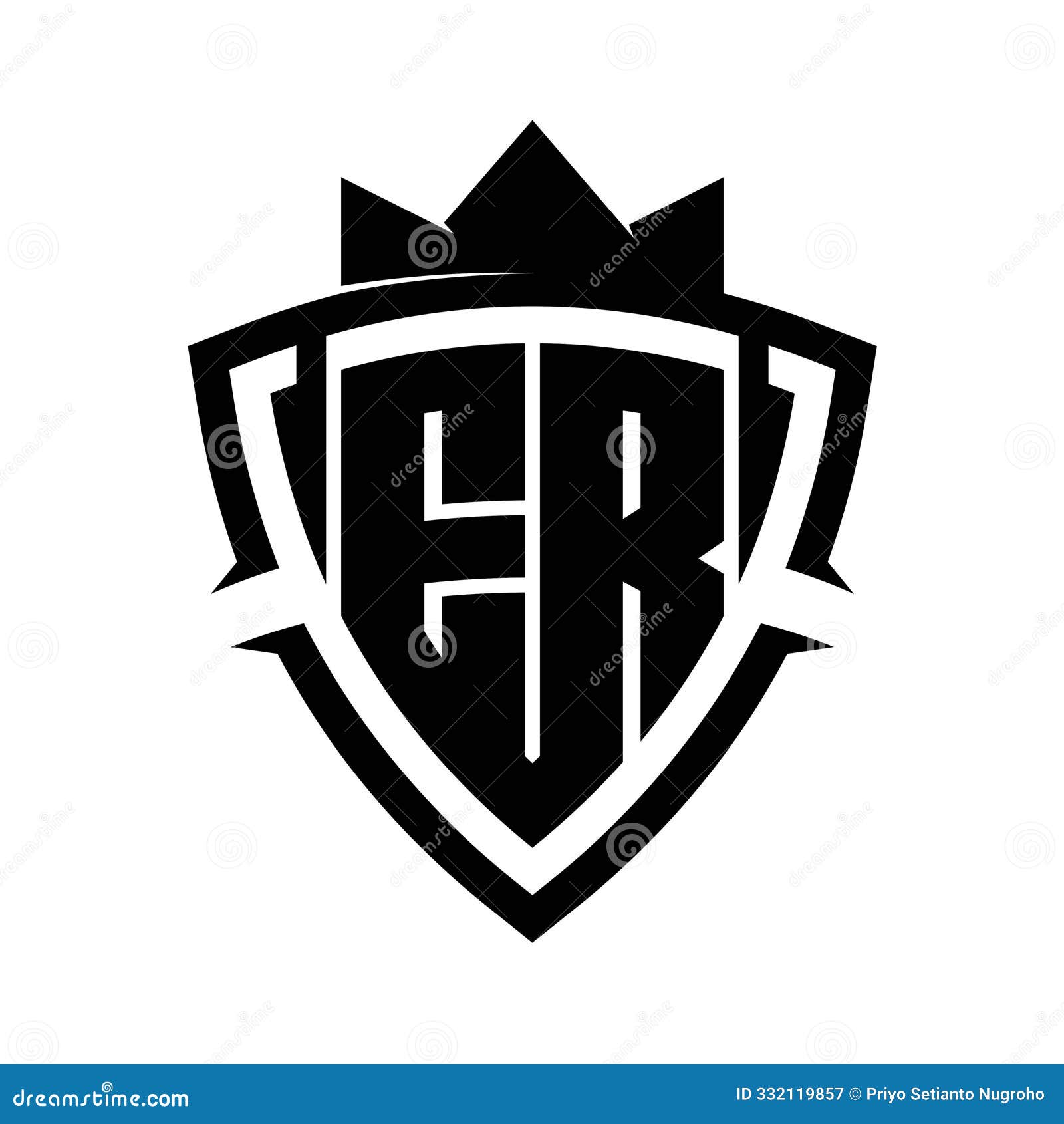 ER Letter Bold Monogram Triangle Curve Shield Shape with Crown Black ...