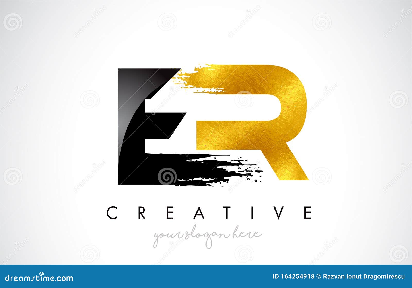 ER Letter Design with Brush Stroke and Modern 3D Look Stock Vector ...