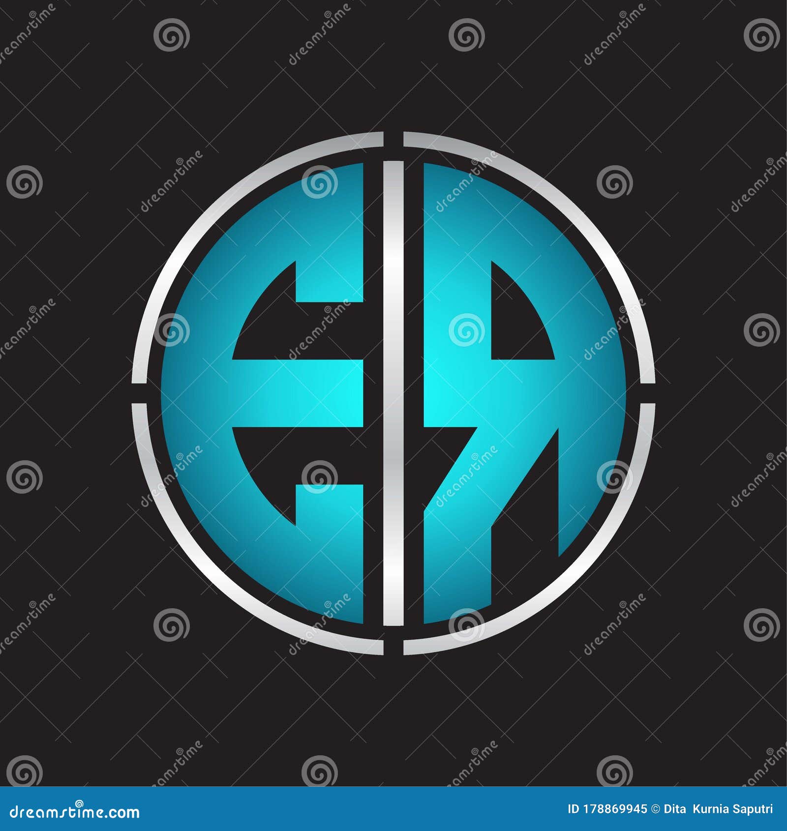 ER Logo Initial with Circle Line Cut Design Template on Blue Colors ...