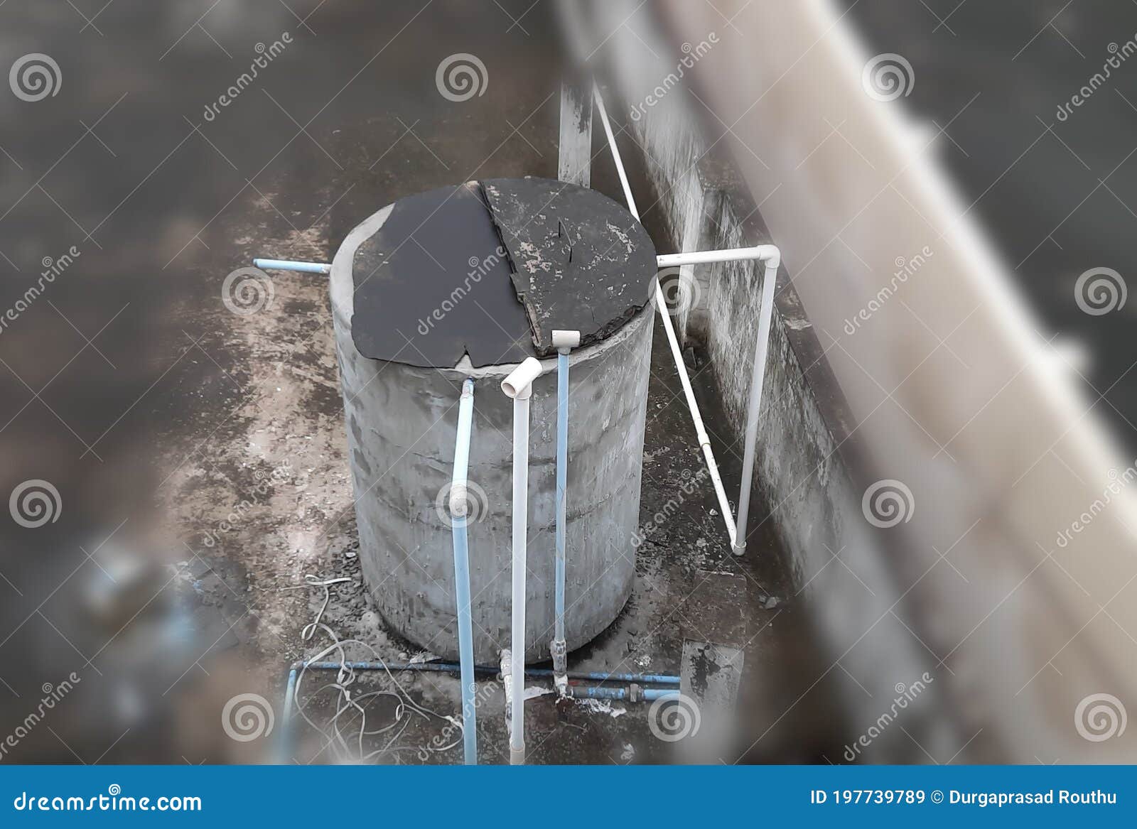 Er Tank with Cement and Multiple Pipe Connection Stock Image - Image of ...