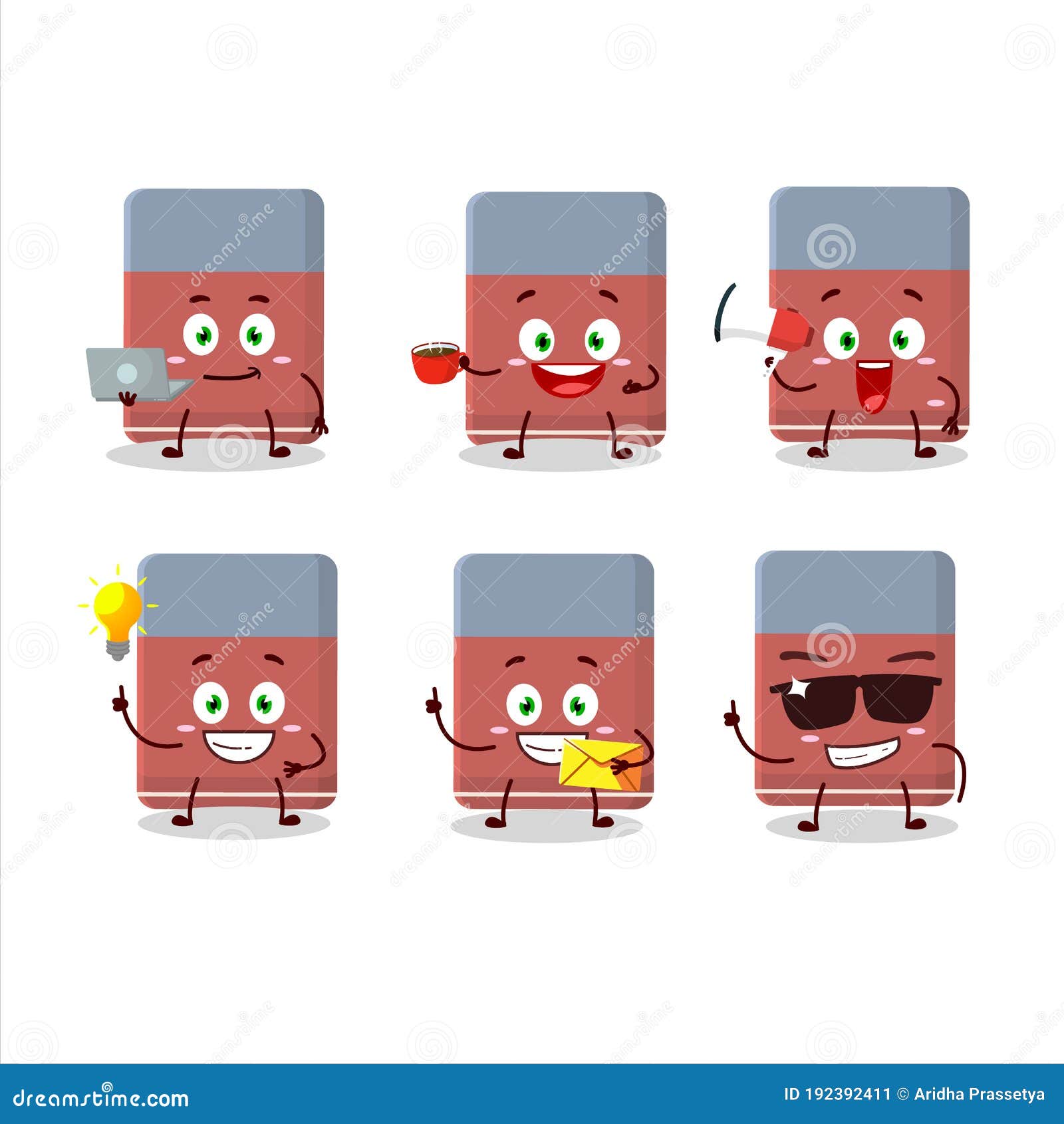 Eraser Cartoon Character with Various Types of Business Emoticons Stock ...