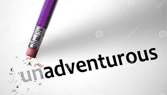 Eraser Changing the Word Unadventurous for Adventurous Stock Image ...