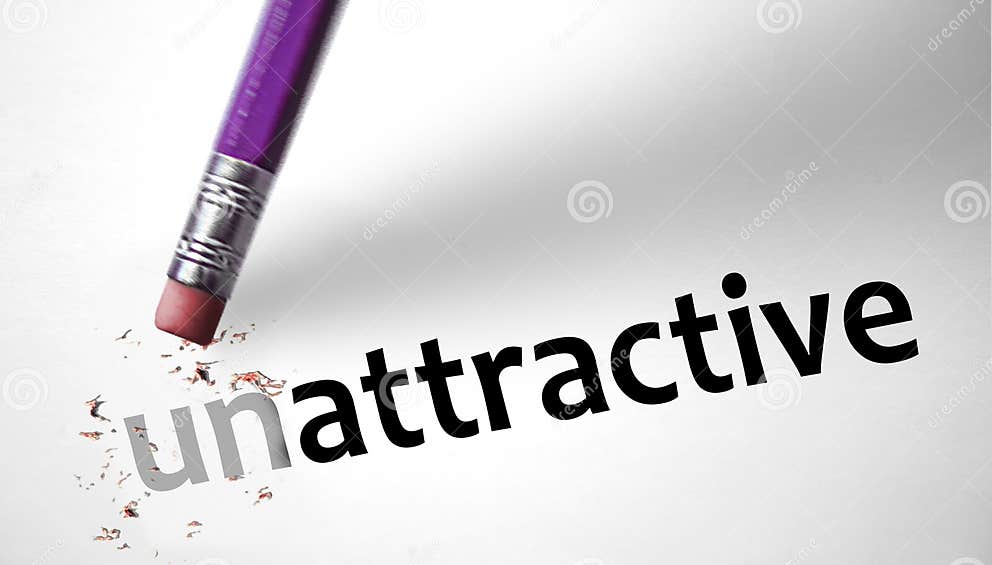 Eraser Changing the Word Unattractive for Attractive Stock Photo ...