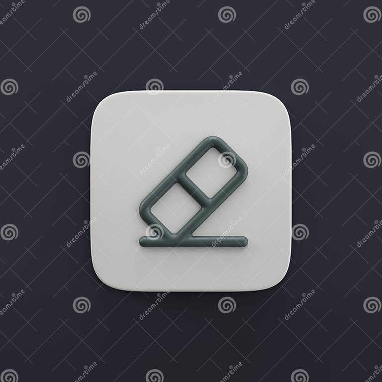 Eraser 3d Icon, Outilne Design and Development Icon in Grey Color on a ...