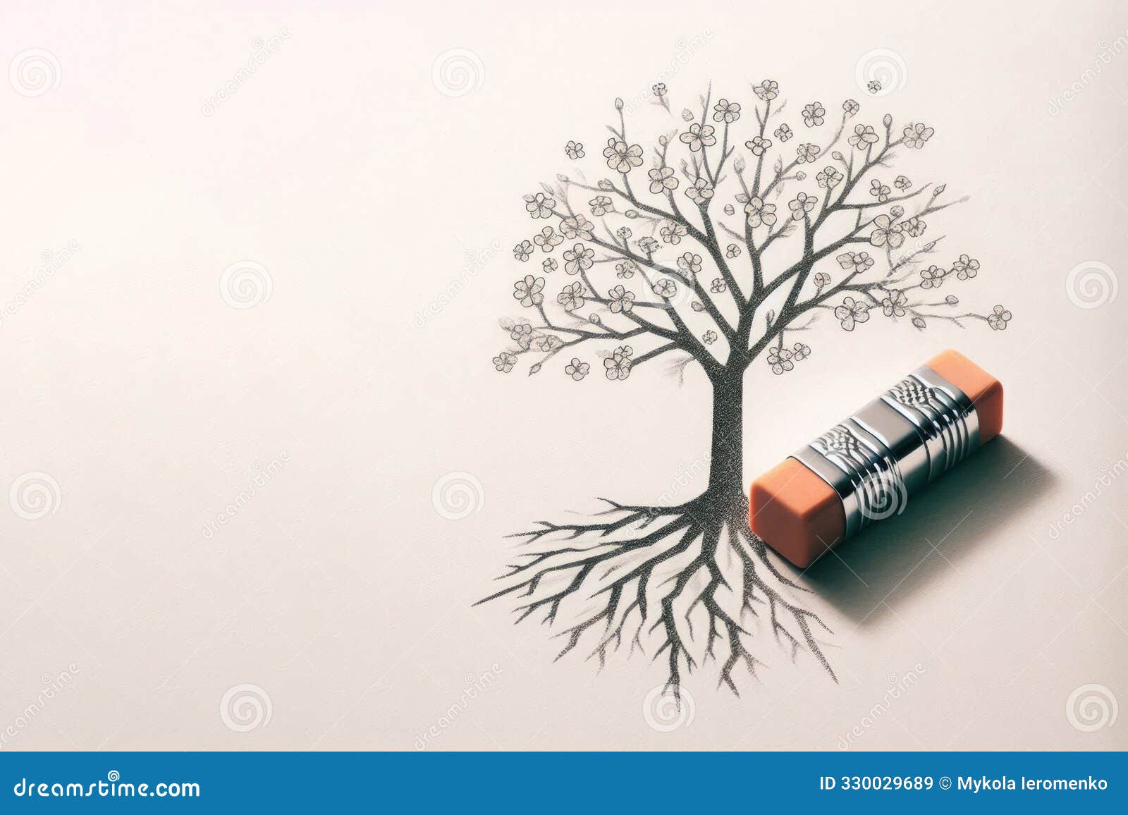 An Eraser Erasing a Painted Tree. Space for Text. Stock Image - Image ...