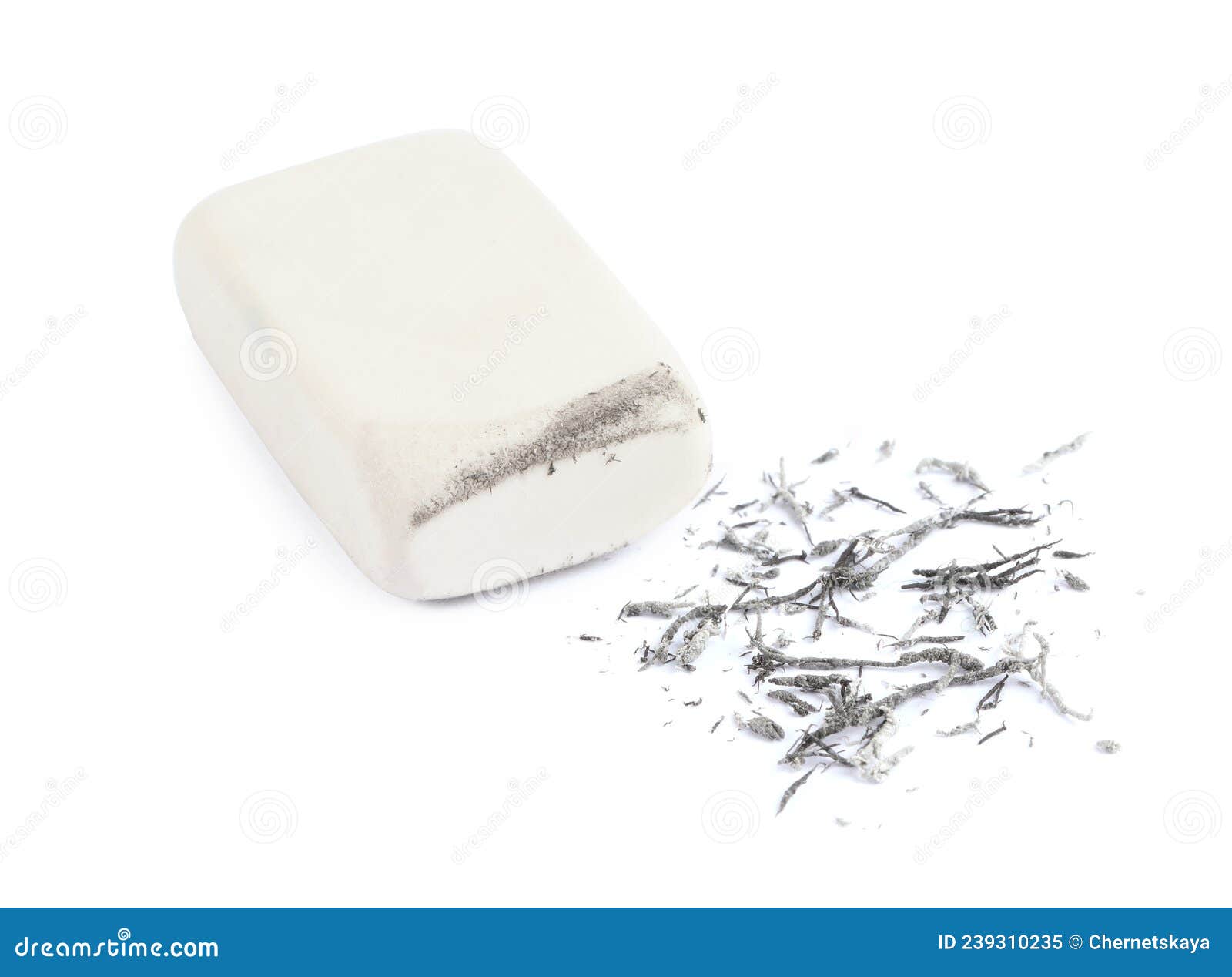 Eraser and Grey Crumbs on White Background Stock Image - Image of ...