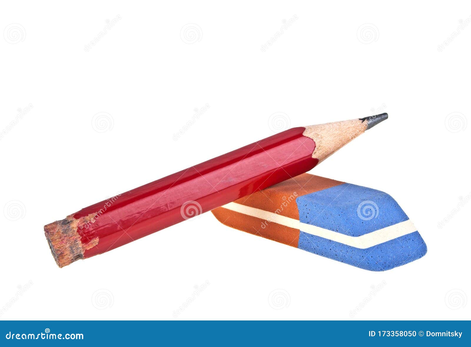 Eraser and Red Pencil Isolated on White Background Stock Photo - Image ...