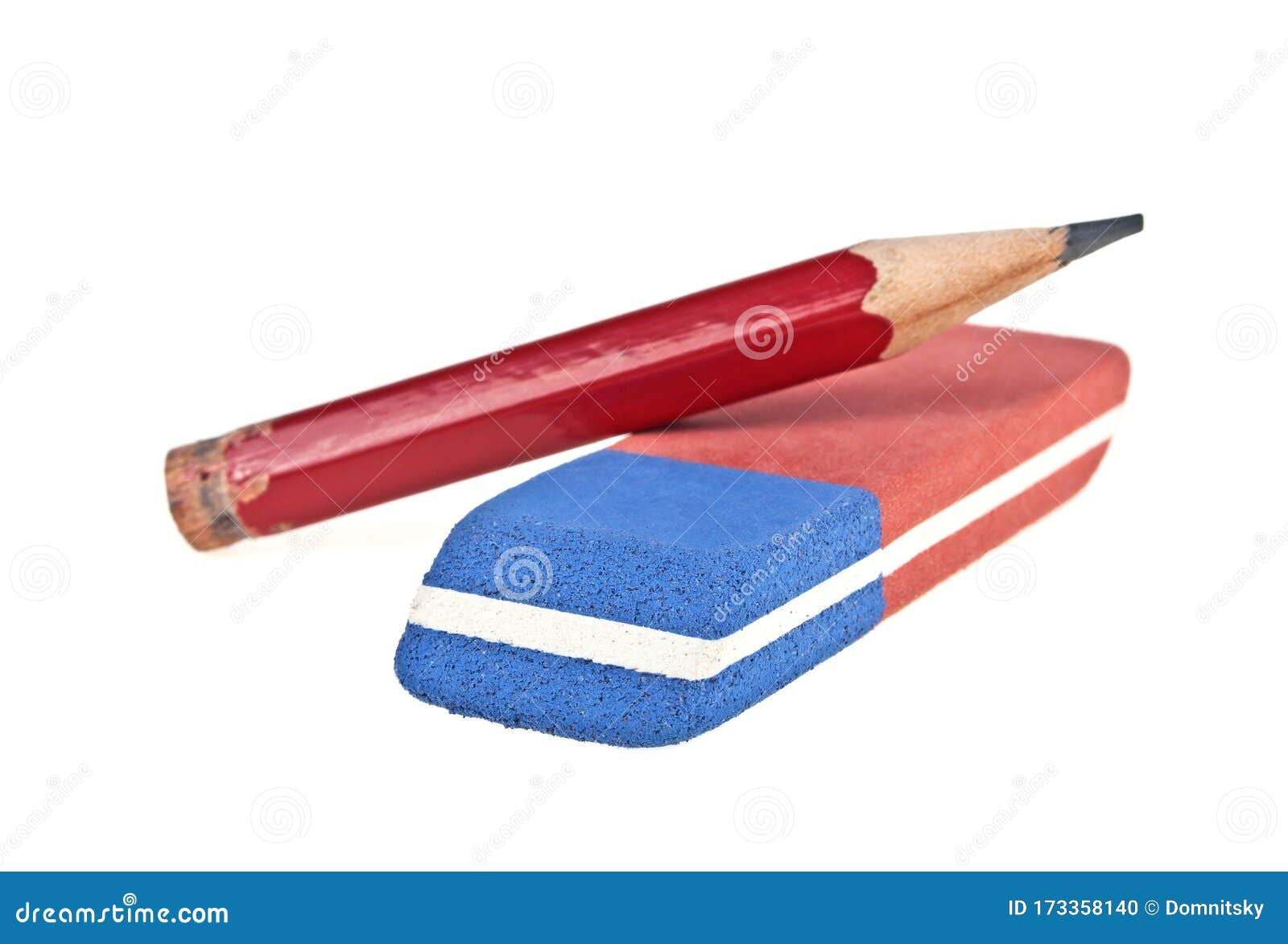 Eraser and Red Pencil Isolated on White Background Stock Photo - Image ...