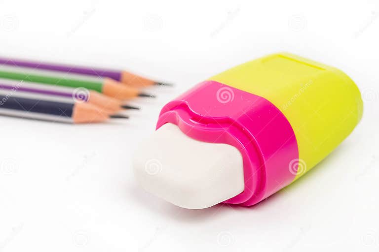Eraser with Simple Pencils on White Stock Image - Image of erasers ...
