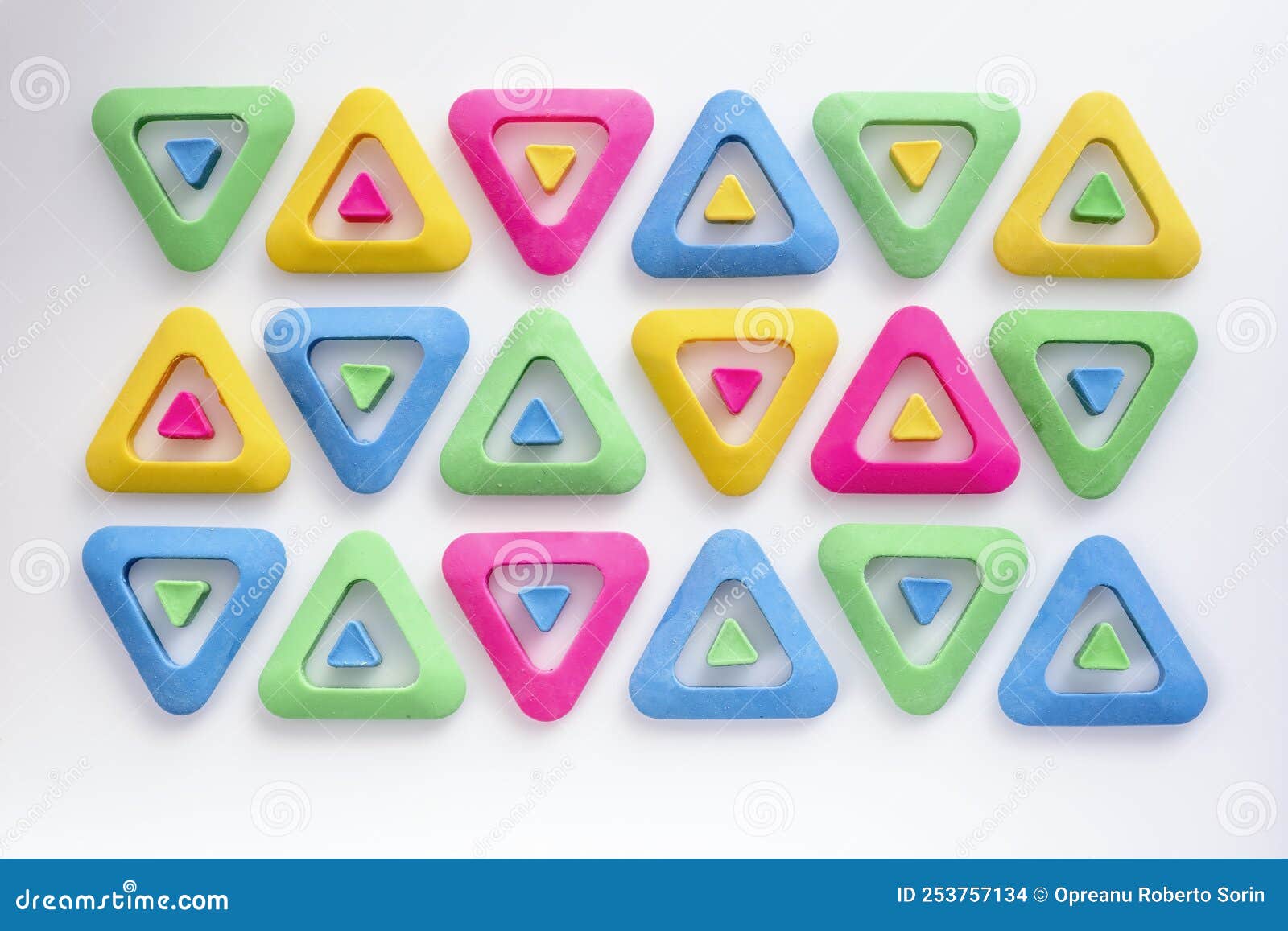 Erasers in a Triangular Shape Stock Photo - Image of pink, group: 253757134
