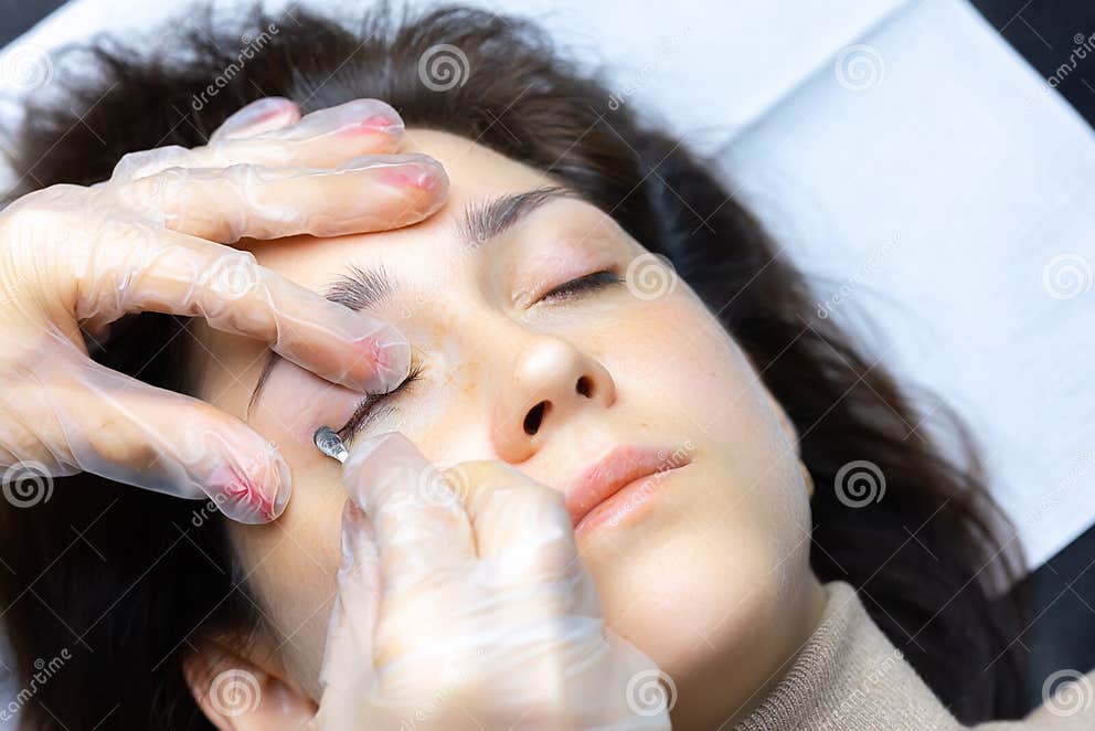 The Pigment from the Model`s Eyelids after Permanent Makeup Stock Image ...
