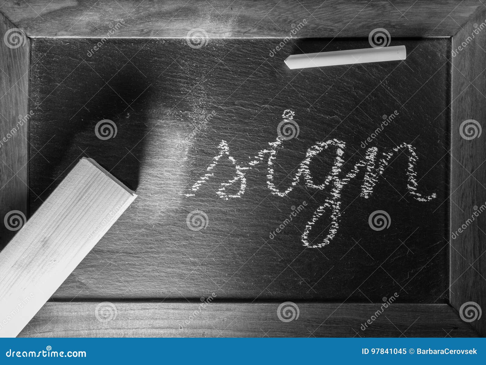 Erasing Word De from Design on Chalkboard Makes a Sign Stock Image ...
