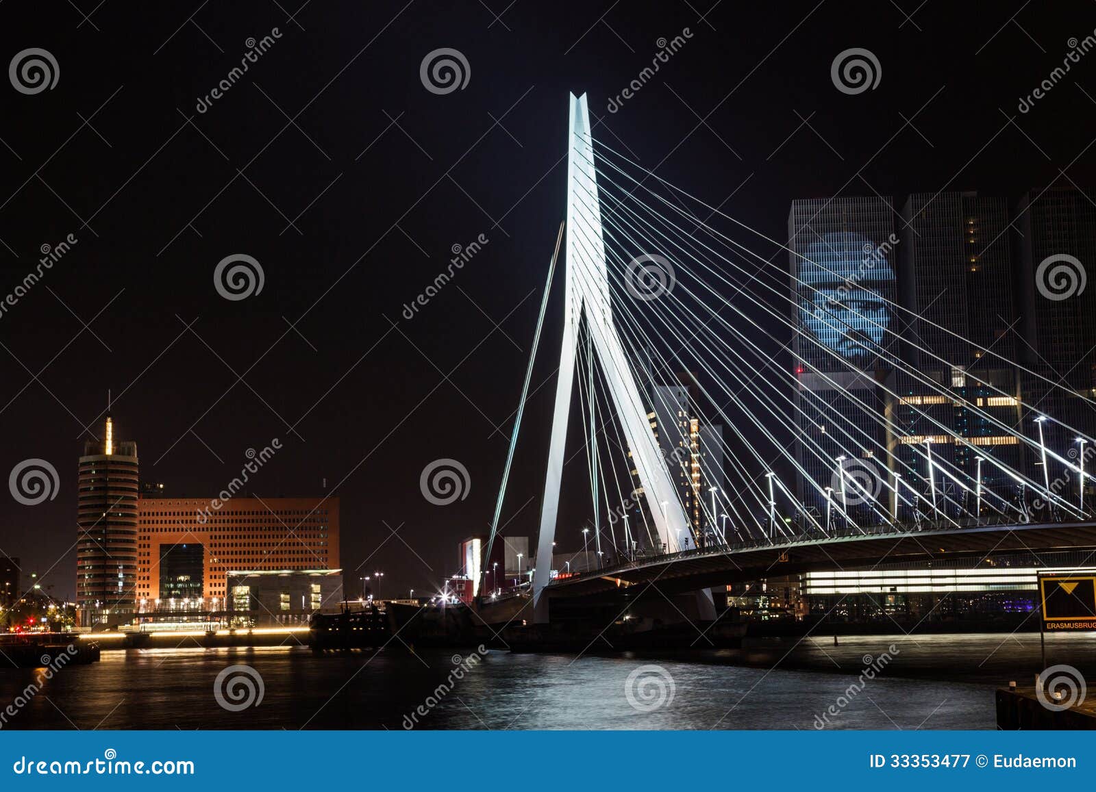 Erasmus Bridge at Night, Rotterdam Editorial Photography - Image of ...