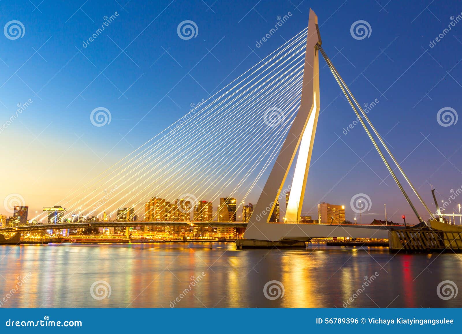 Erasmus bridge Rotterdam editorial photo. Image of blue - 56789396