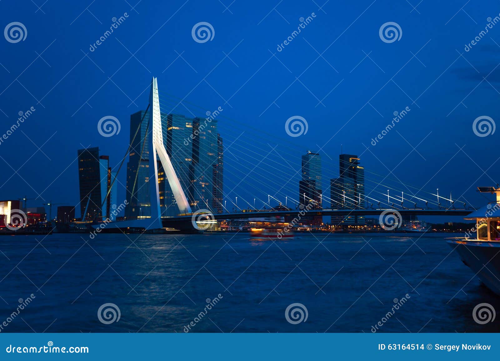 Erasmusbrug Bridge View at Night in Rotterdam, Editorial Stock Image ...