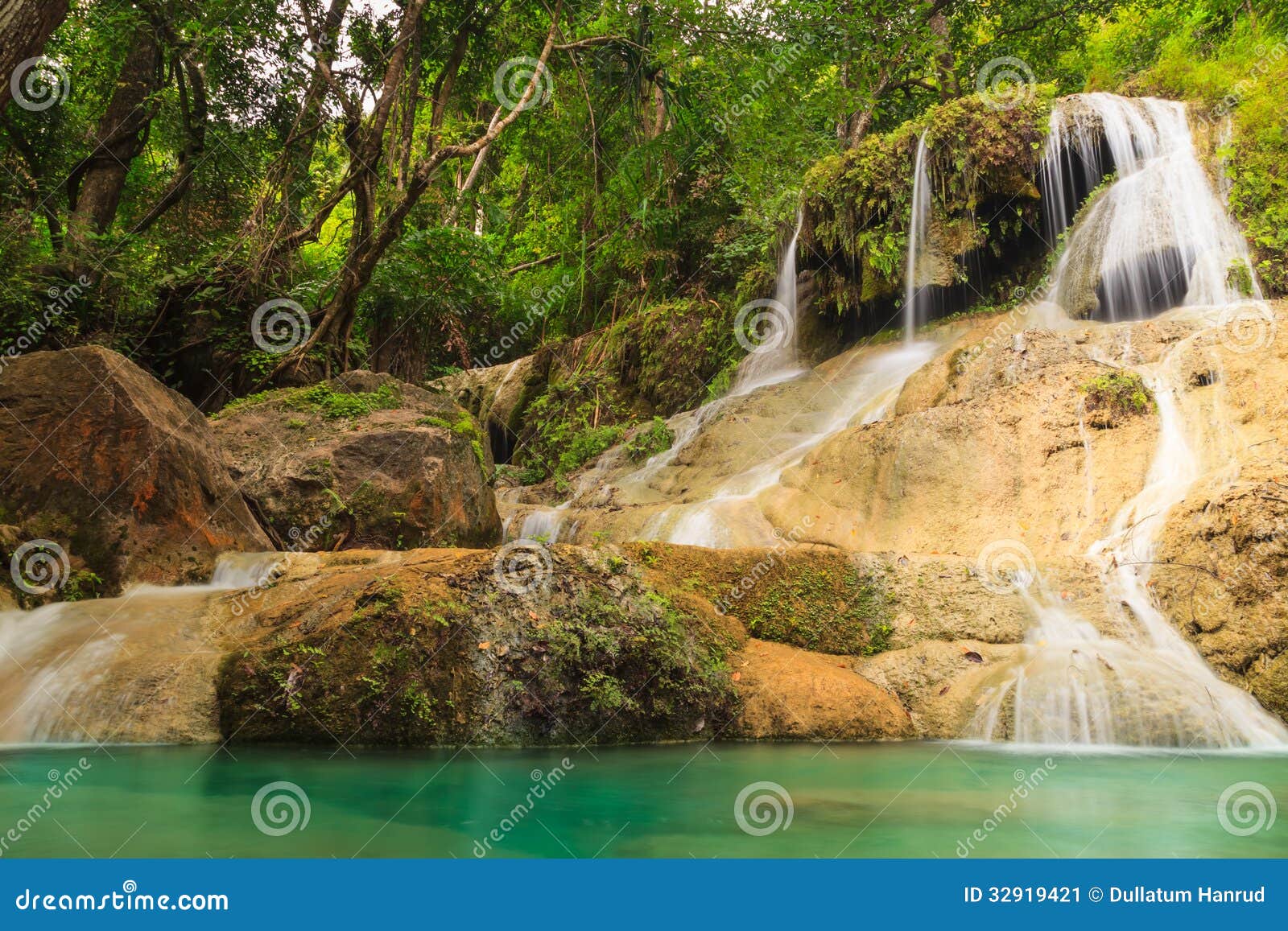 Erawan waterfall level 6. stock image. Image of thailand - 32919421