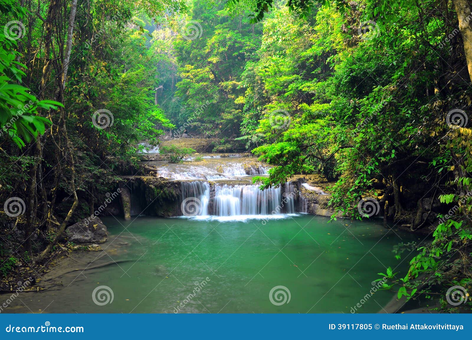 Erawan Waterfall National Park Stock Image - Image of fall, clean: 39117805
