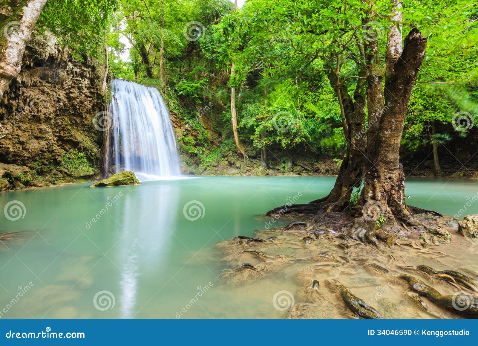 Erawan Waterfall stock photo. Image of river, swim, tree - 34046590