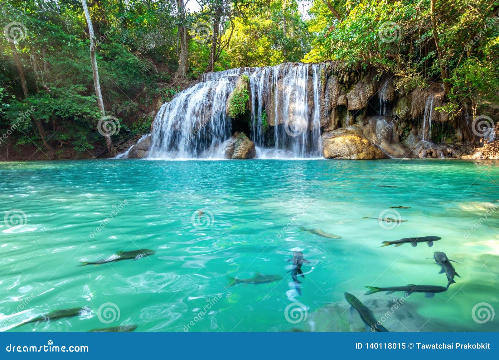 Erawan Waterfall in Thailand. Beautiful Waterfall with Emerald Pool in ...
