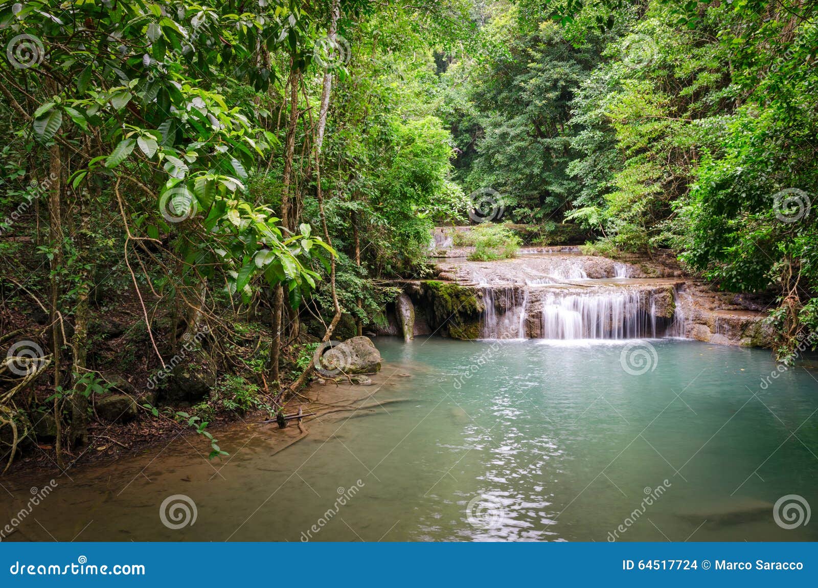Erawan Waterfalls (Thailand) Stock Photo - Image of vegetation, beauty ...