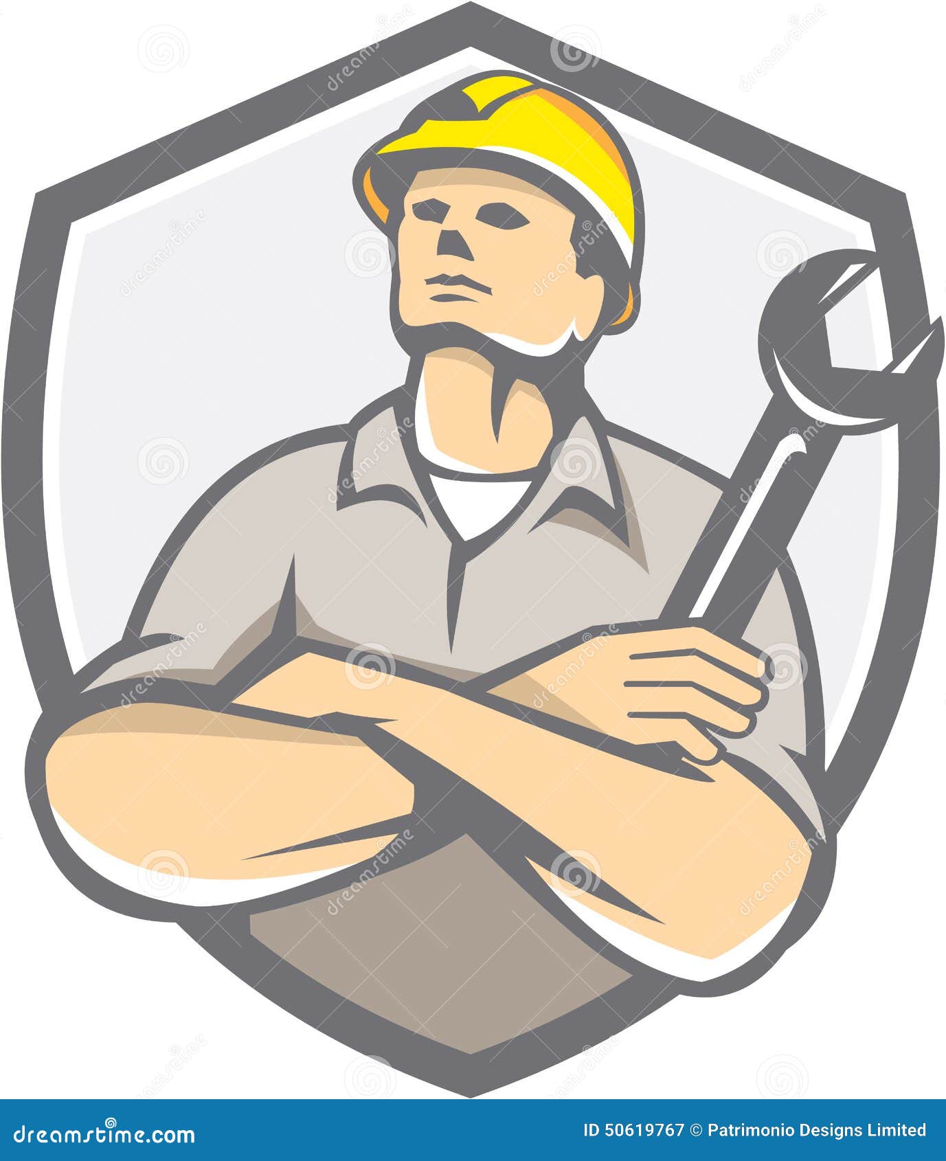 Erbauer-Arms Crossed Wrench-Schild Retro- Vektor Abbildung ...