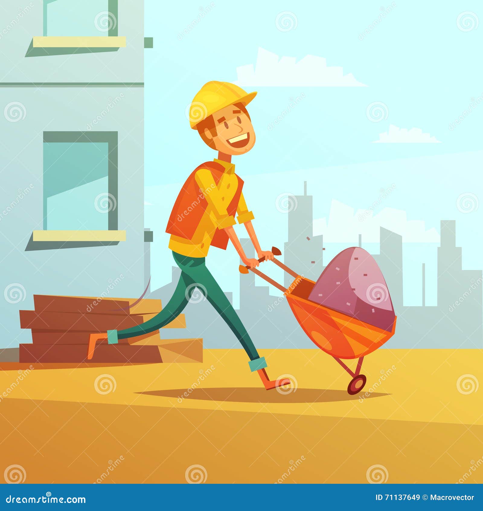 Erbauer-and Building Cartoon-Illustration Vektor Abbildung ...