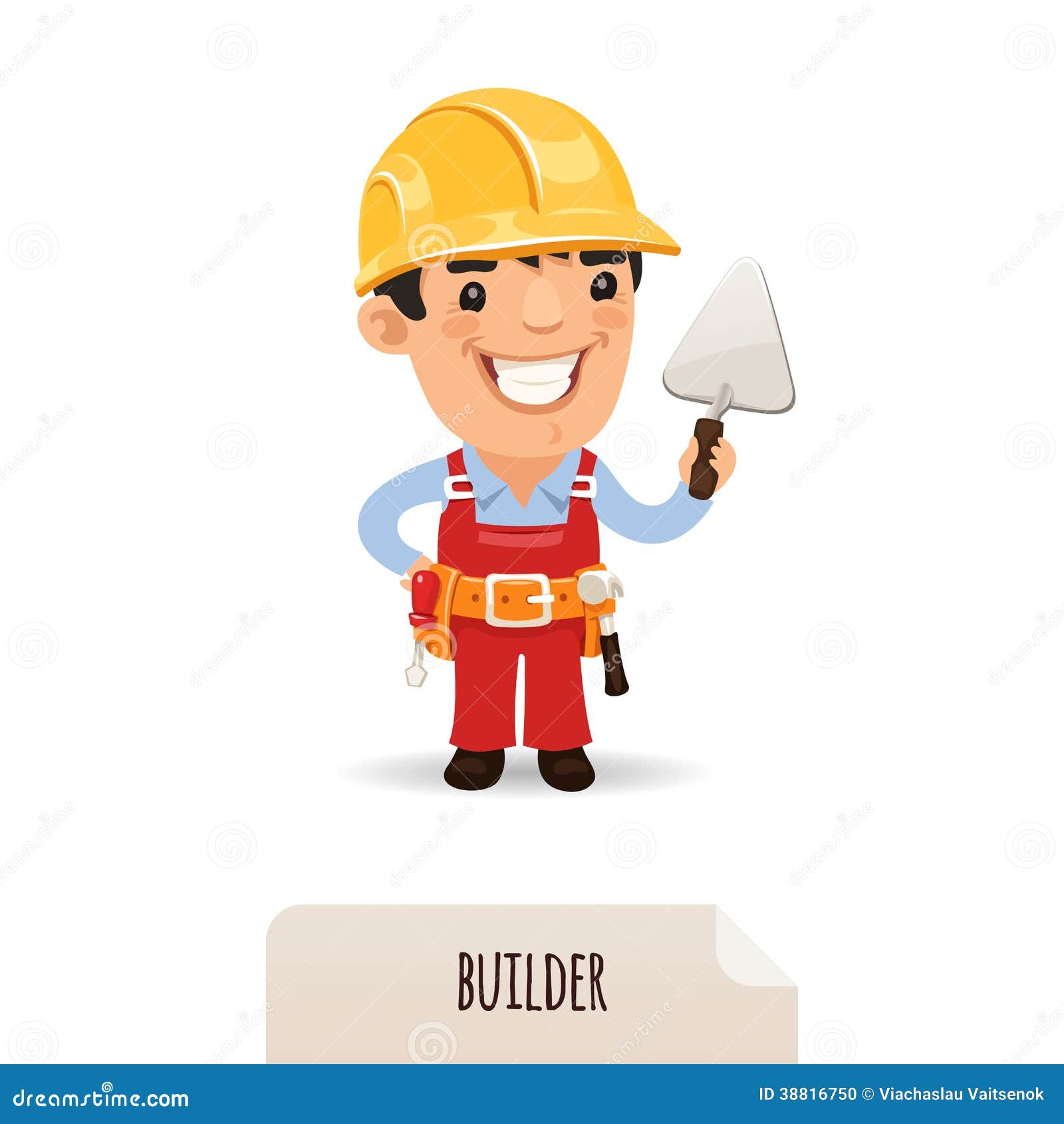 Erbauer mit einer Kelle vektor abbildung. Illustration von overalls ...