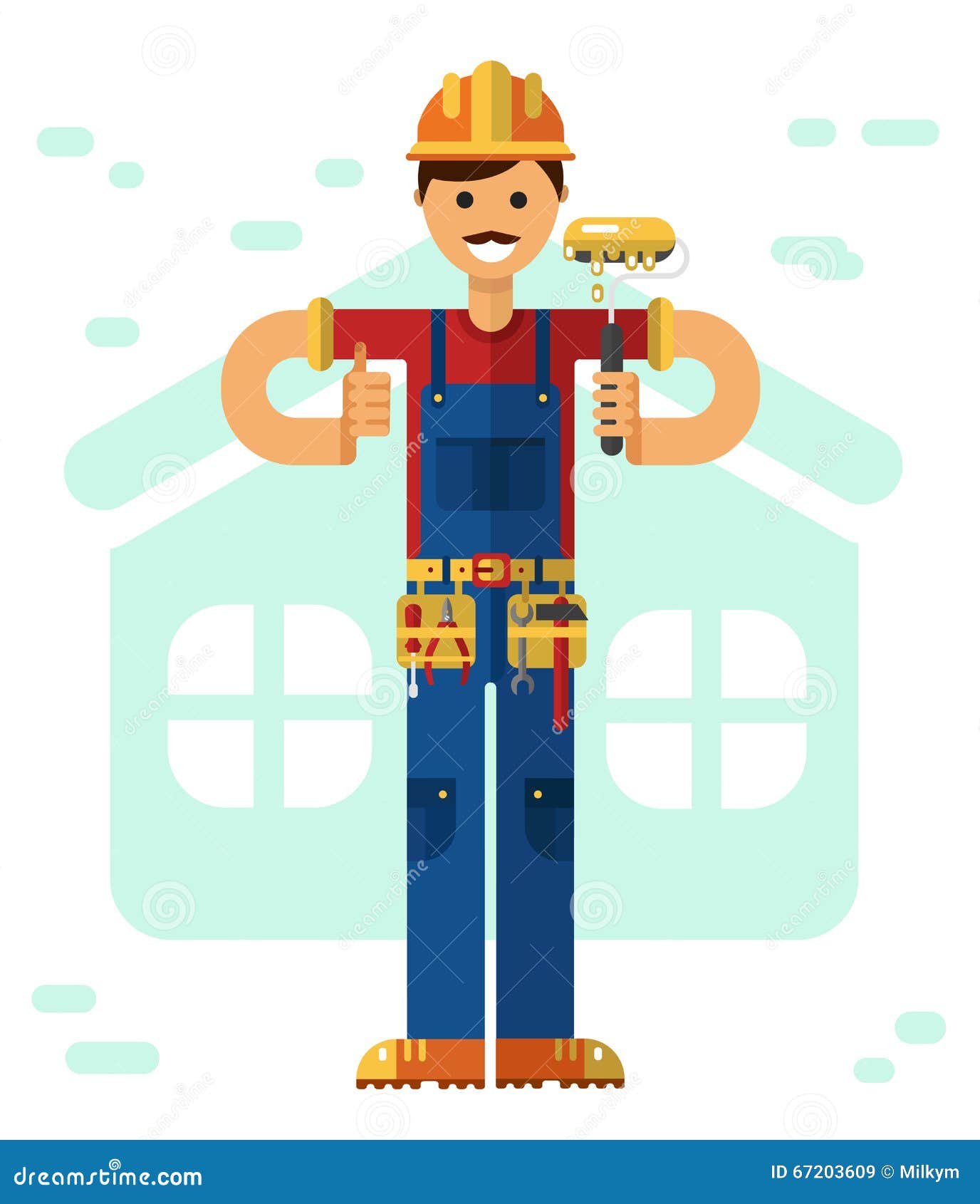 Erbauer mit Farbenrolle vektor abbildung. Illustration von flach - 67203609