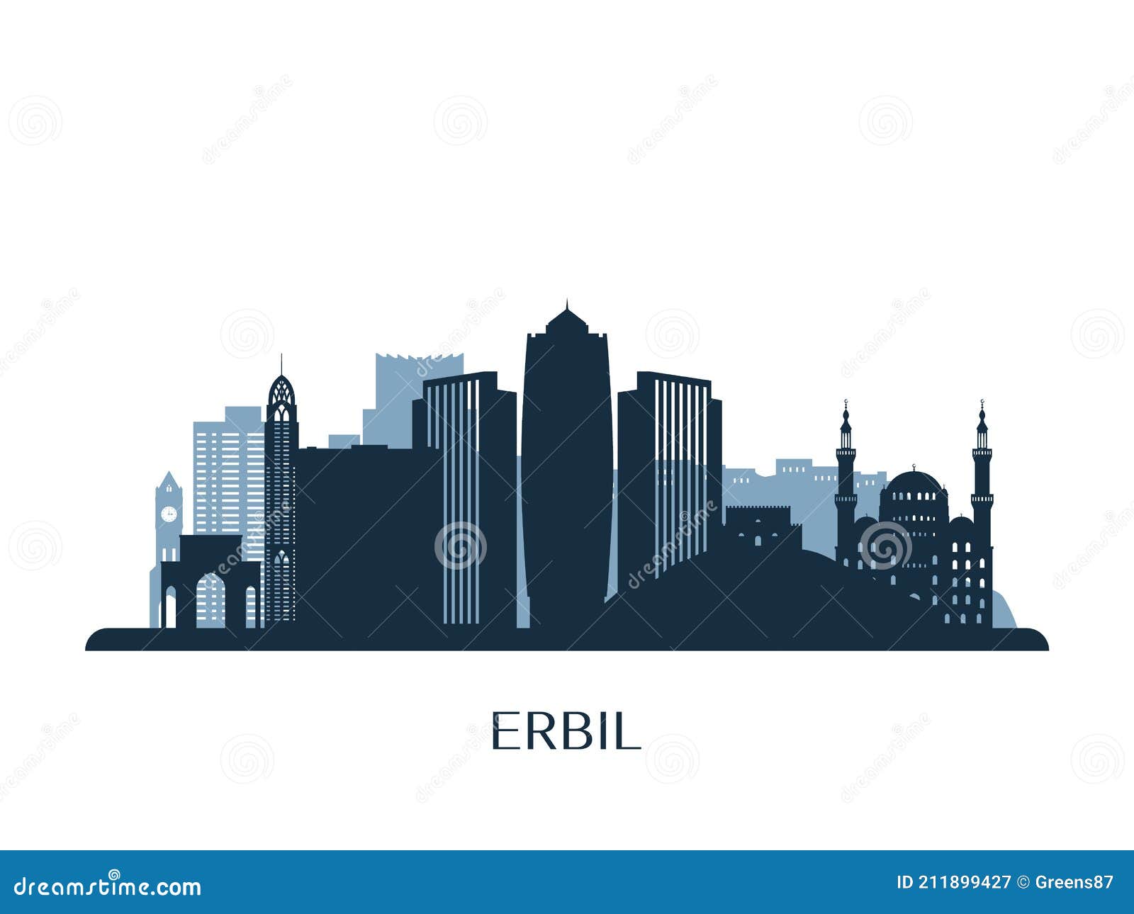 Erbil Skyline And Landmarks Silhouette Cartoon Vector | CartoonDealer ...