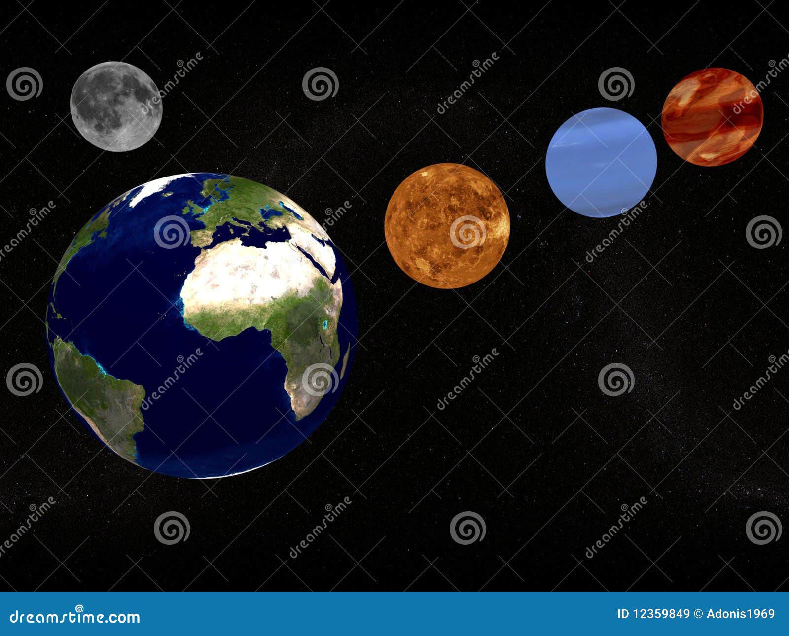 Erde, Mond und Planeten stock abbildung. Illustration von planet - 12359849