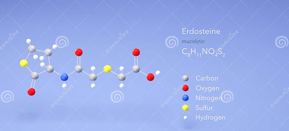 Erdosteine Molecule, Molecular Structures, Mucolytic, 3d Model ...