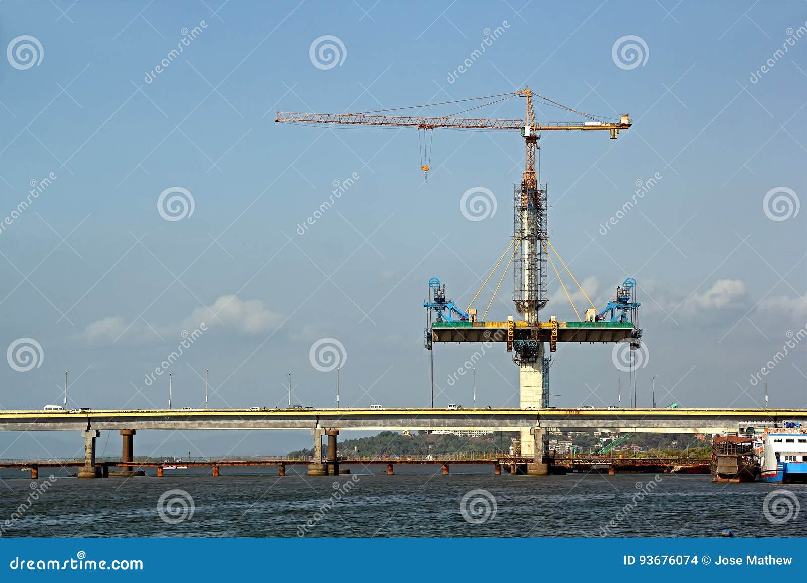 Erection of Cable Stayed Bridge Stock Photo - Image of machine ...