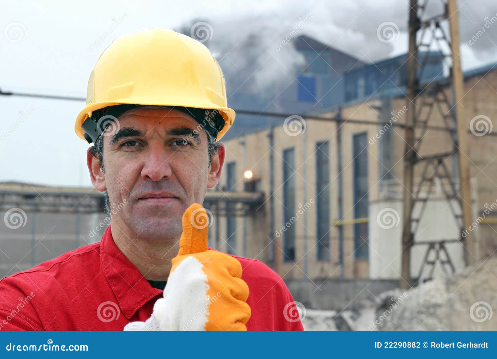 Erfolgreicher Arbeitskraft-Holding-Daumen Oben Stockfoto - Bild von ...