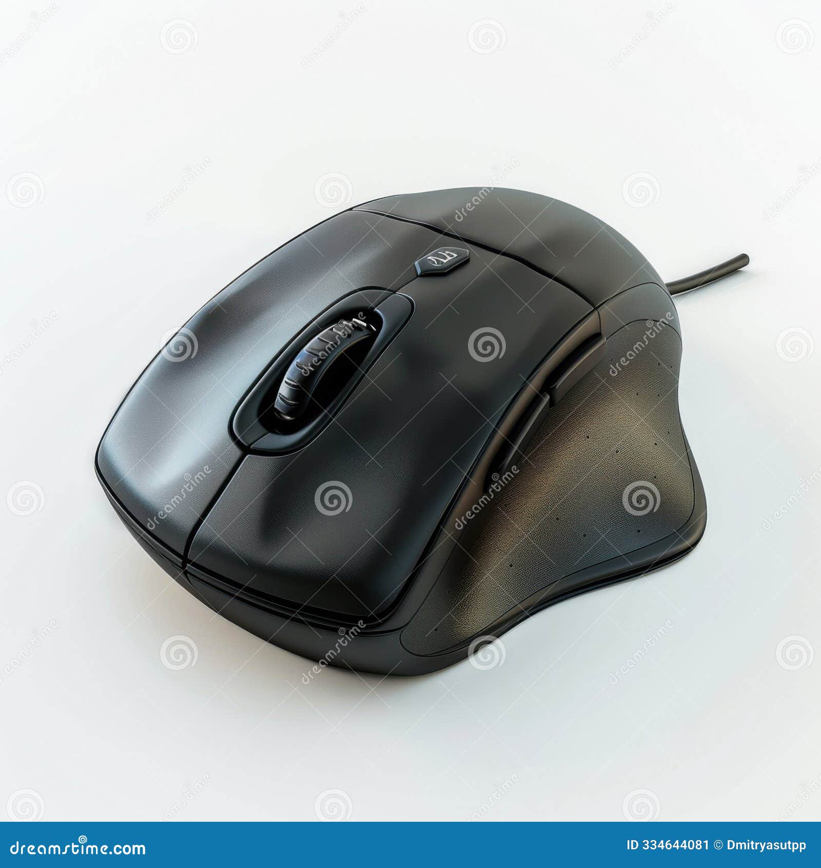 Ergonomic Black Computer Mouse with Wired Connection on White ...
