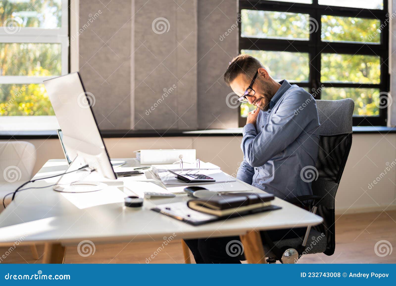 Ergonomic Computer Chair Bad Posture Stock Photo - Image of computer ...