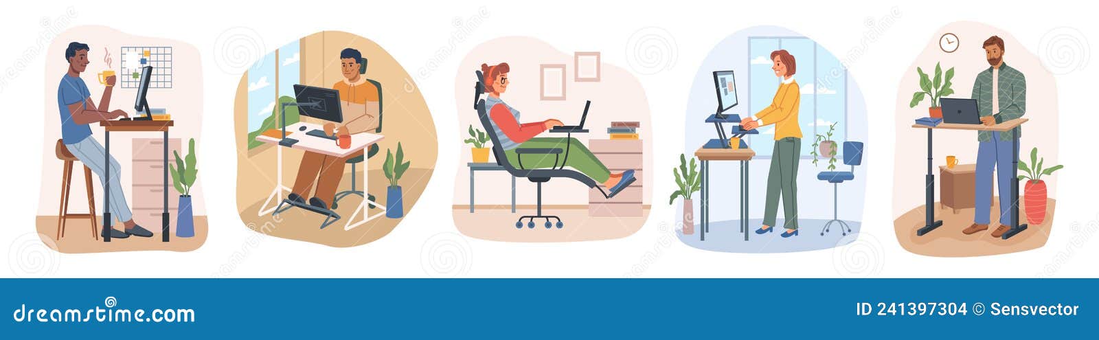 Ergonomic Workspace: Proper Sitting Posture At Desk Cartoon Vector ...