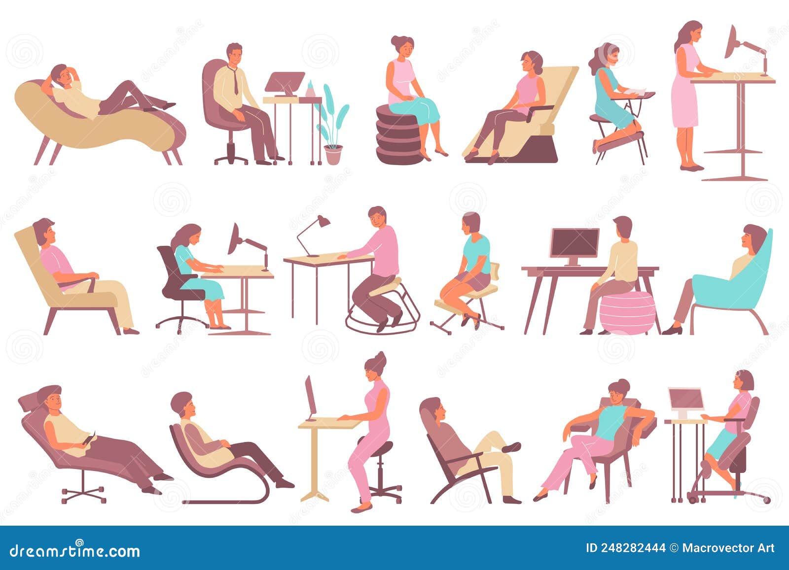 Ergonomic Furniture Set stock vector. Illustration of adjustable ...