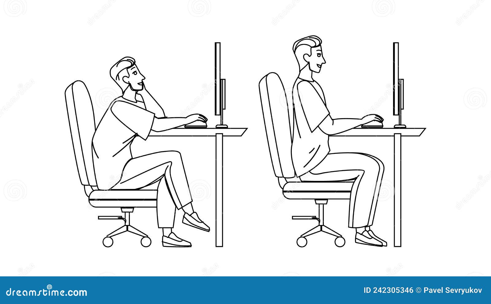 Ergonomic Workspace: Proper Sitting Posture At Desk Cartoon Vector ...