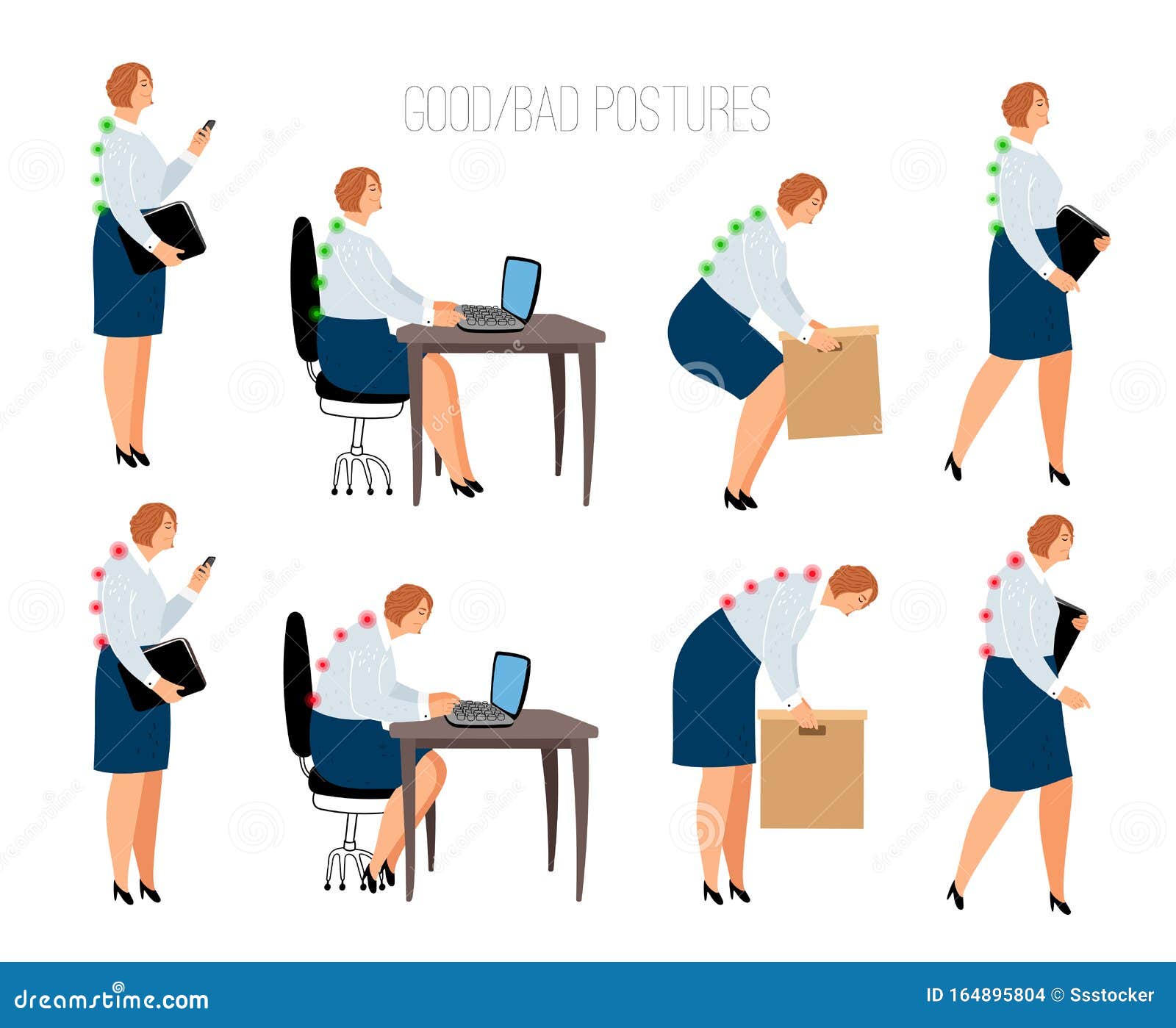 Ergonomic, Wrong Inorrect Sitting Spine Posture. Healthy Back And ... Ergonomic, Wrong Inorrect Sitting Spine Posture. Healthy Back And ...